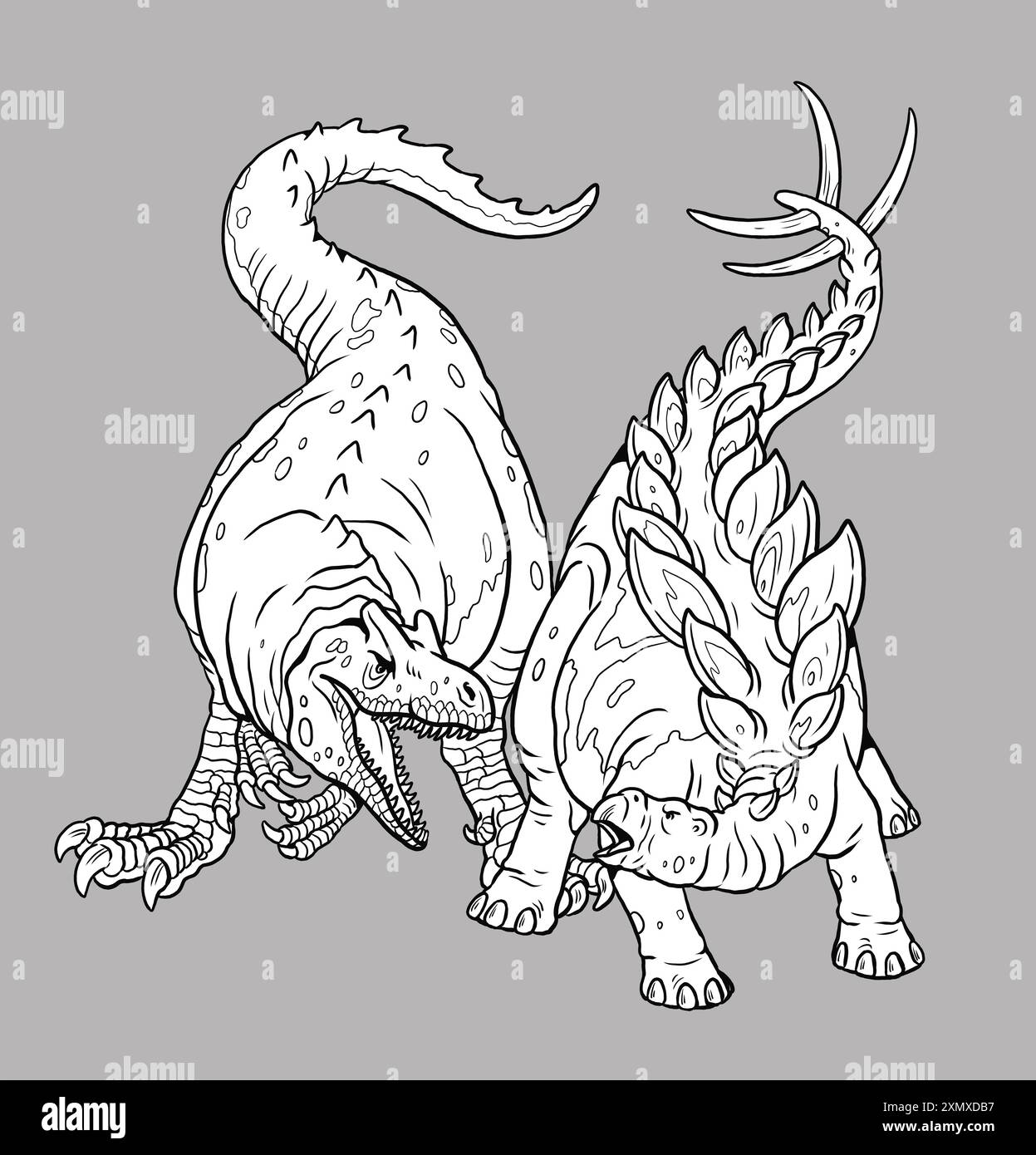 Predatory dinosaur Allosaurus attacks the Stegosaurus. Dinosaur battle ...