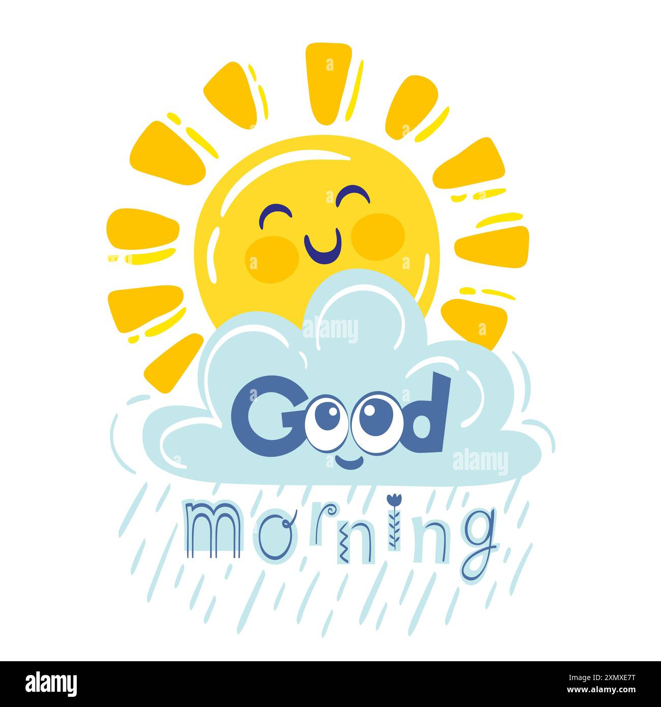 Happy smiling sun, rainy clouds, summer symbol, weather sign, logo ...