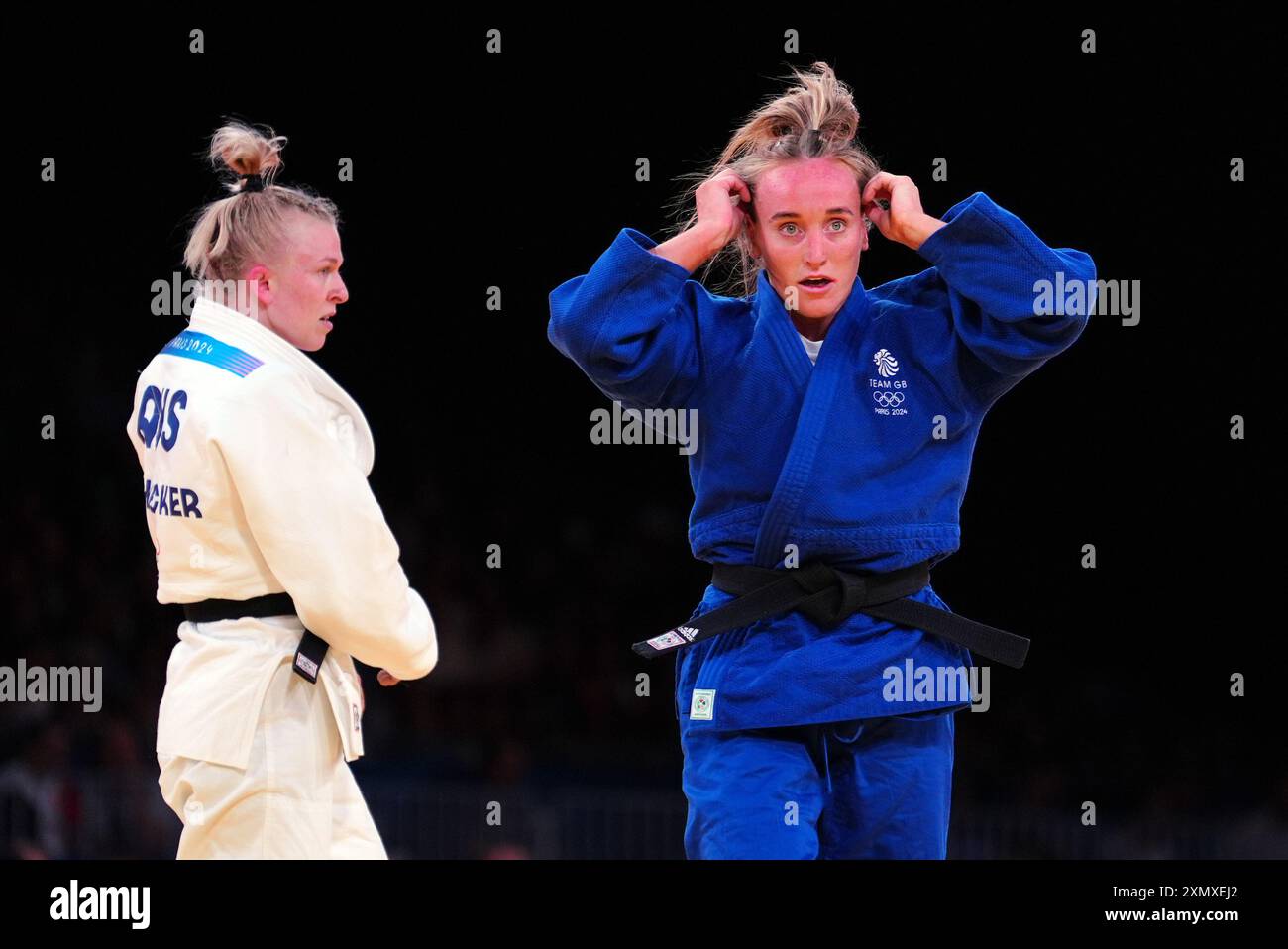 Great Britain's Lucy Renshall (blue) and Australia's Katharina Haecker ...