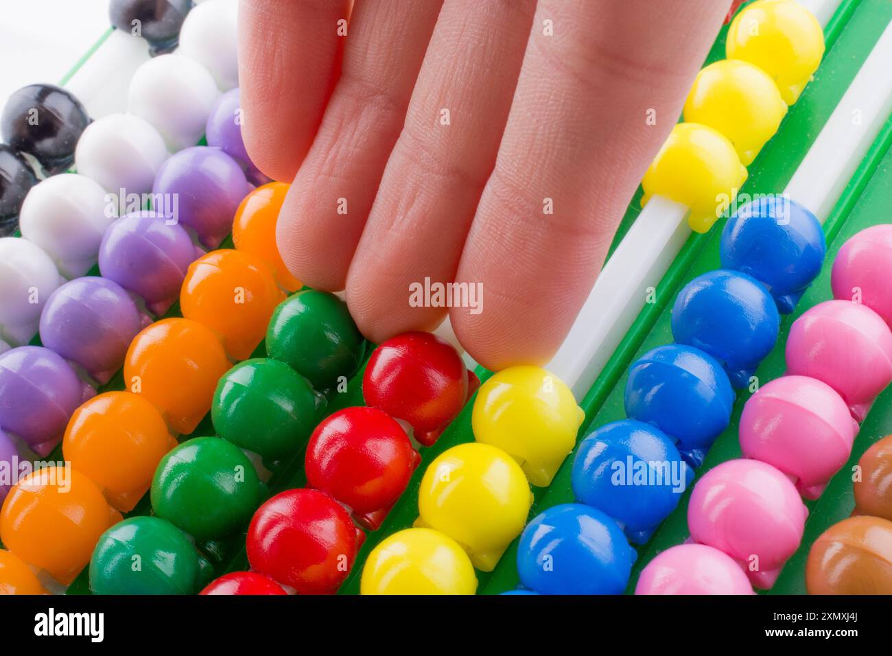 Hand using a color abacus Stock Photo - Alamy