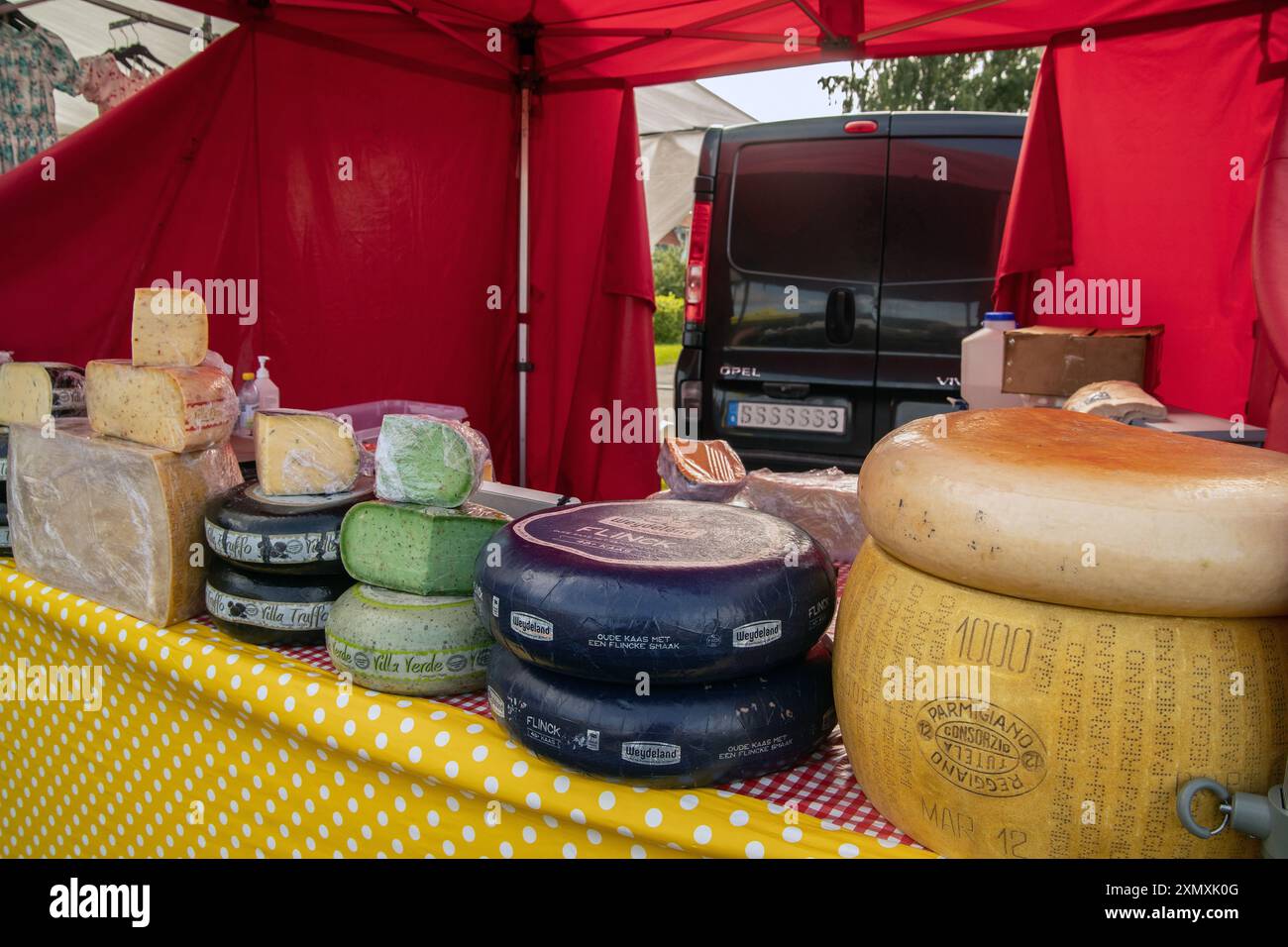 Cheese counter at market stalls selling cheese Stock Photo - Alamy