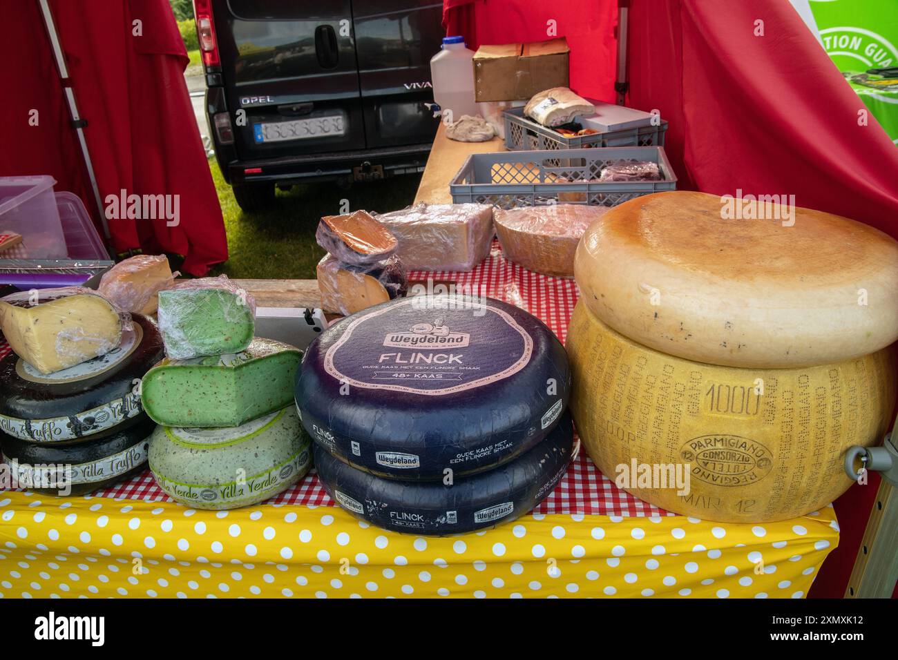 Cheese counter at market stalls selling cheese Stock Photo - Alamy