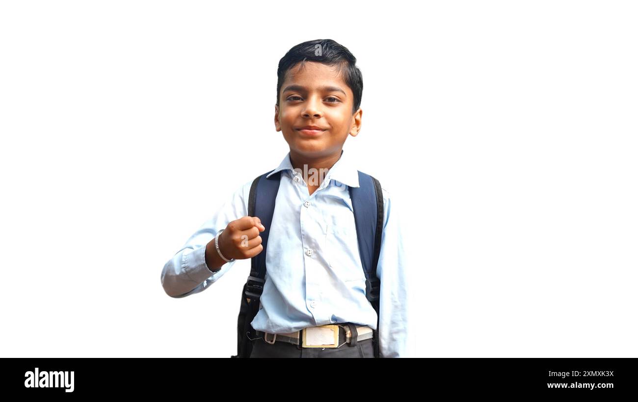Little boy in traditional school dress at countryside, India Stock ...