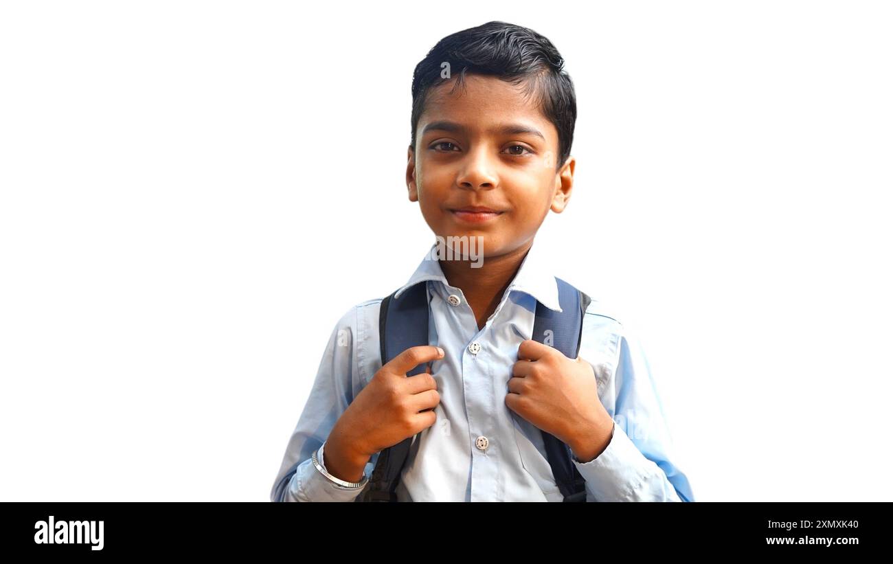 Little boy in traditional school dress at countryside, India Stock ...