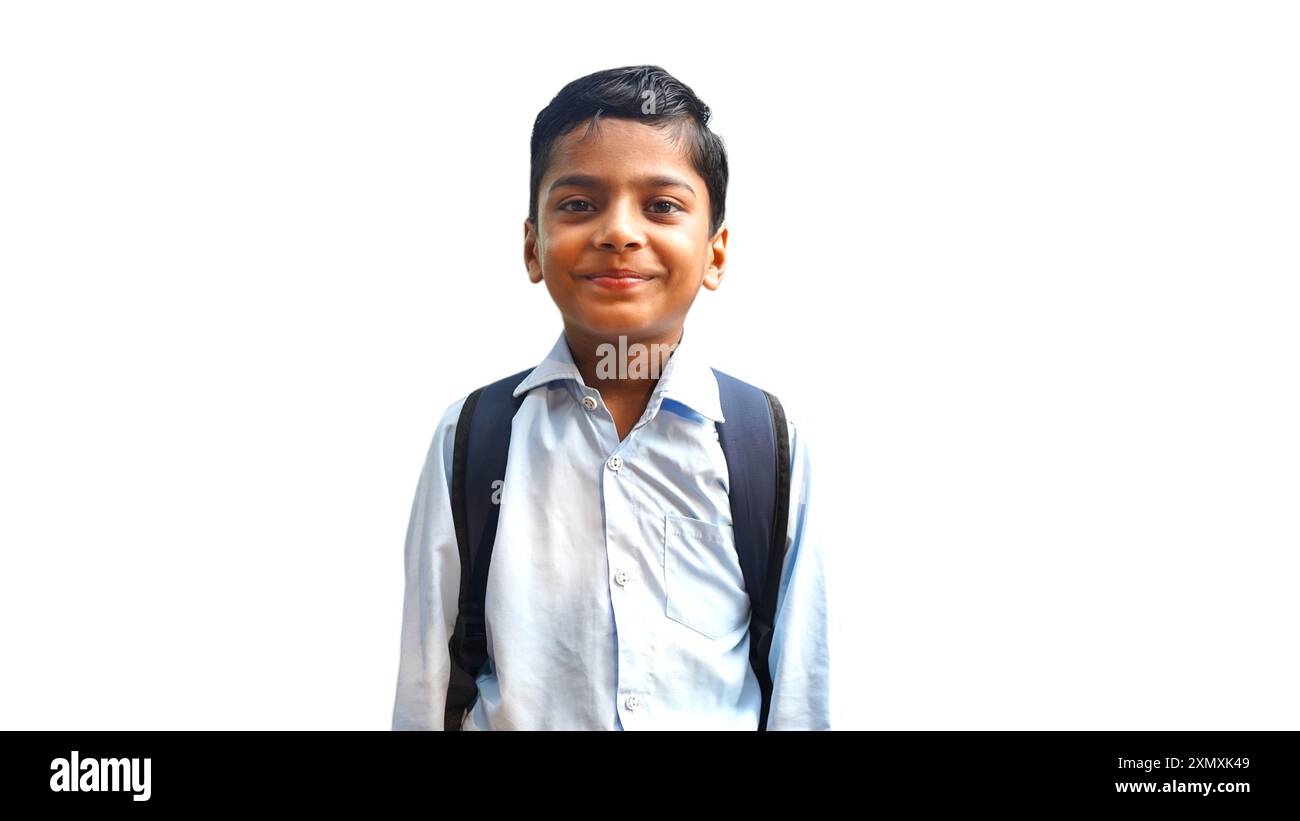 Little boy in traditional school dress at countryside, India Stock ...