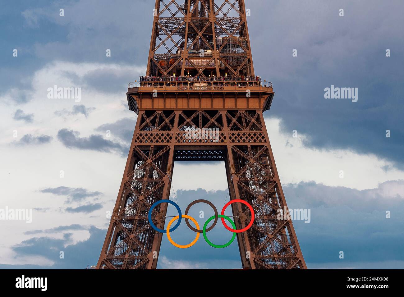 Paris, France. 21st June, 2024. Olympic rings on the Eiffel Tower ...
