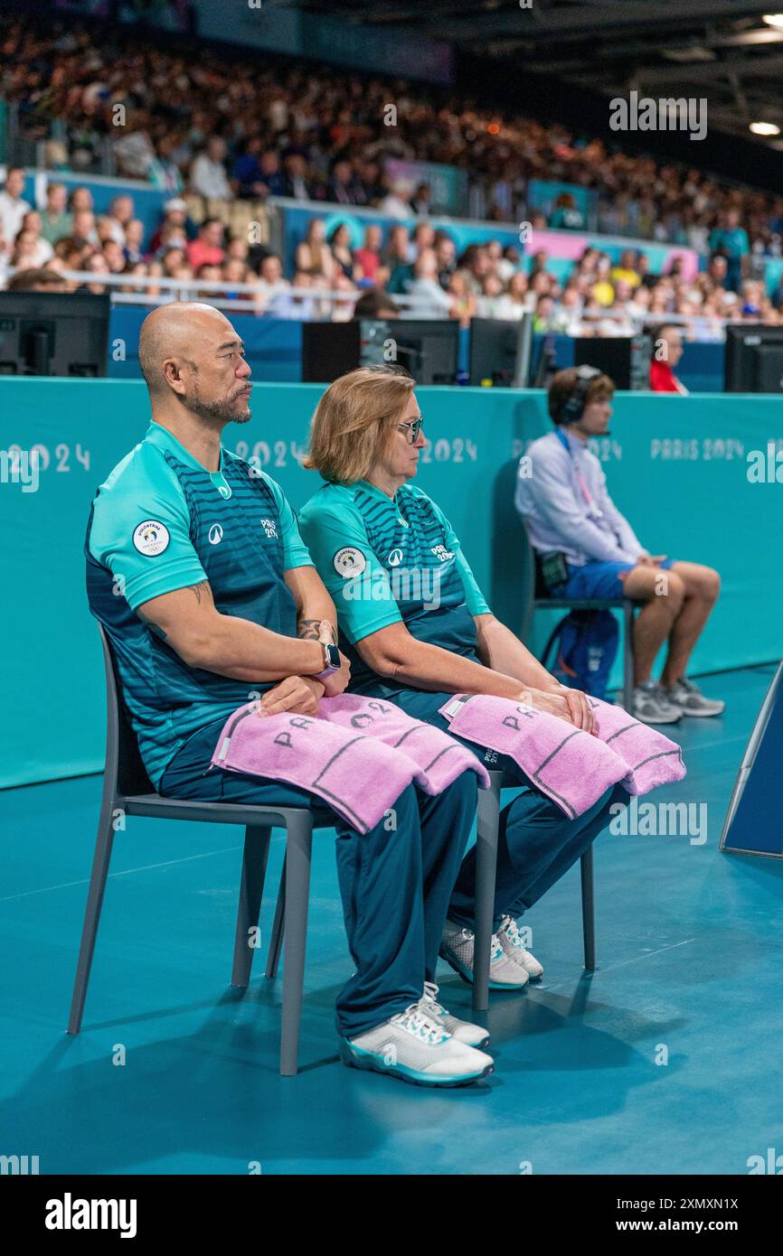 Paris, France. 30th July, 2024. PARIS, FRANCE - JULY 30: floor cleaners ...