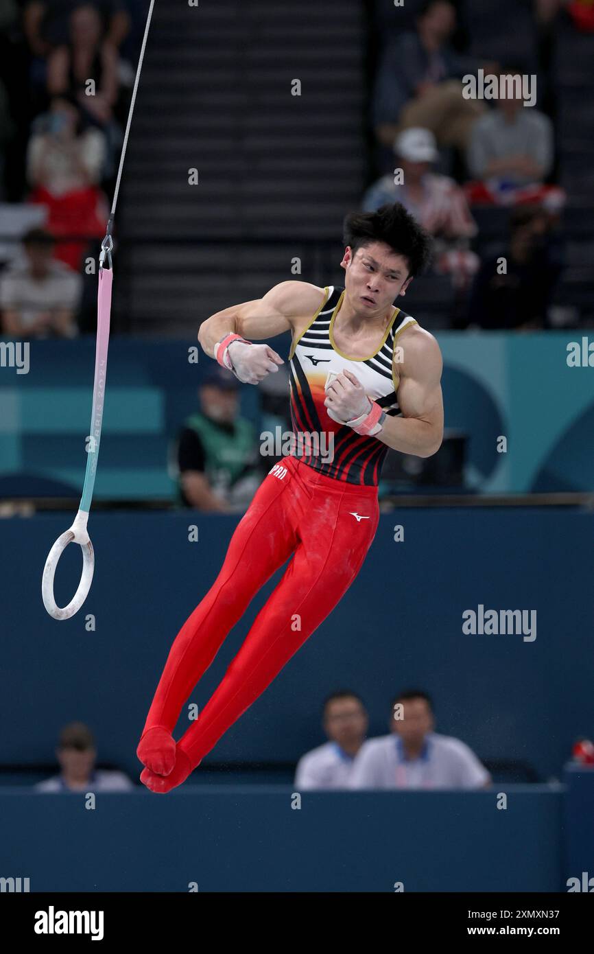 Paris, France. 29th July, 2024. Wataru Tanigawa (JPN) Gymnastics - Artistic : Men's Team Final ...