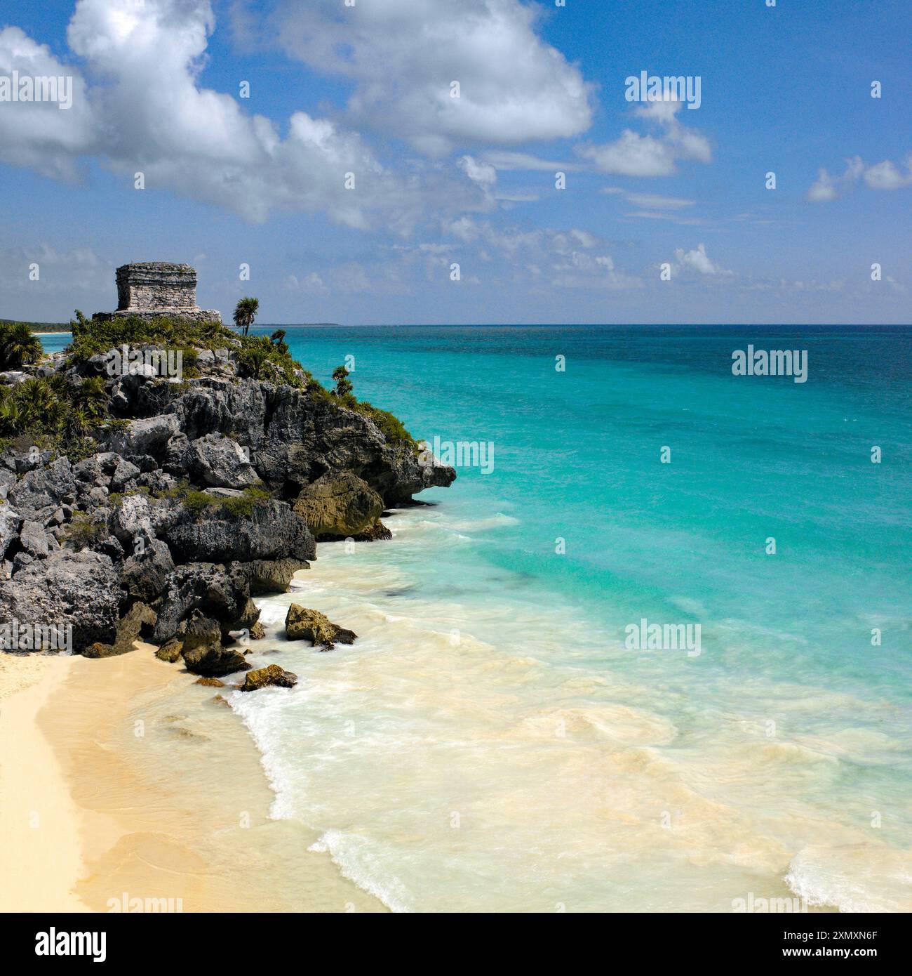 Temple of the God of Wind at Tulum in the Mexican state of Quintana Roo ...