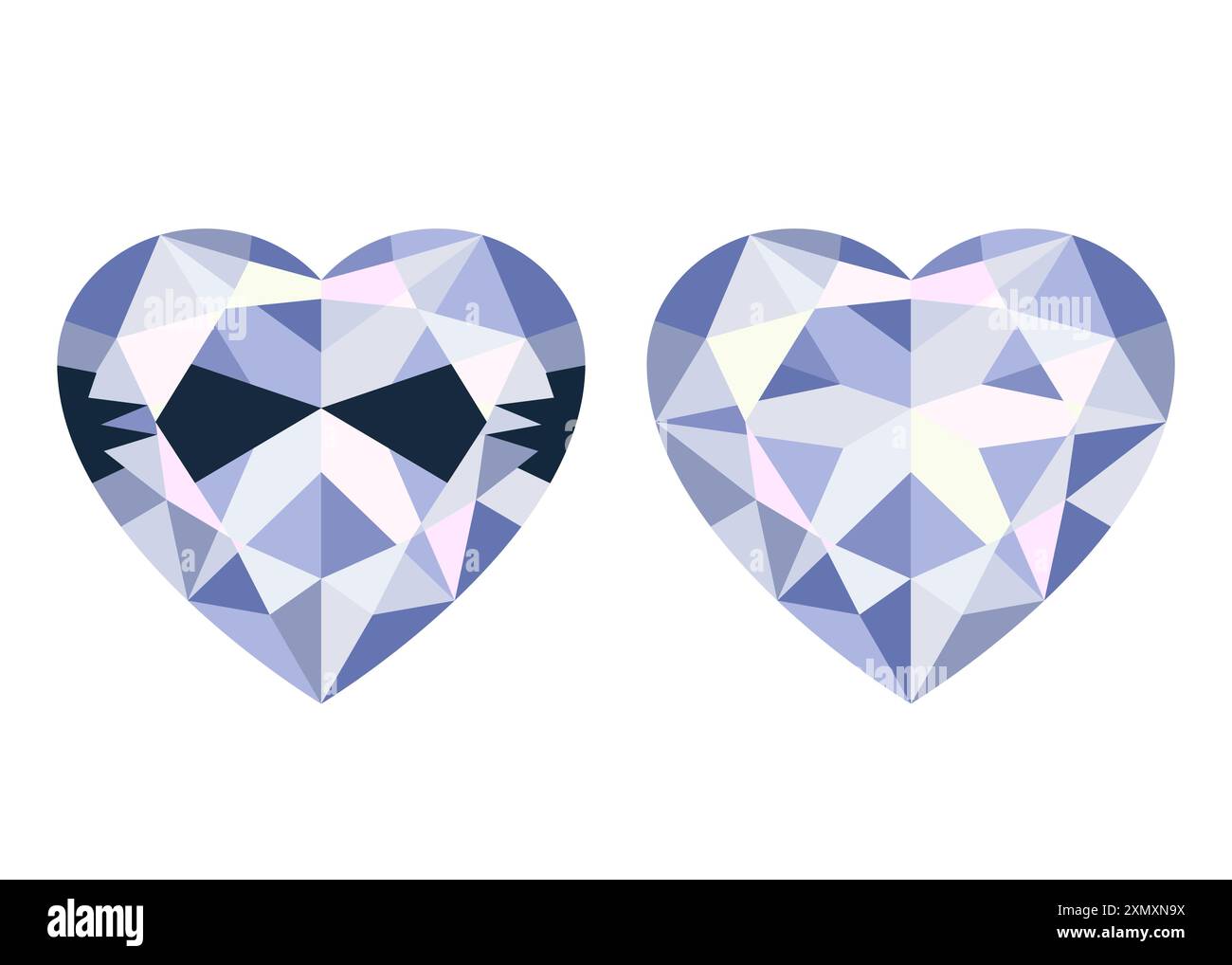 Heart shaped diamond with and without bow tie effect. Flat vector ...