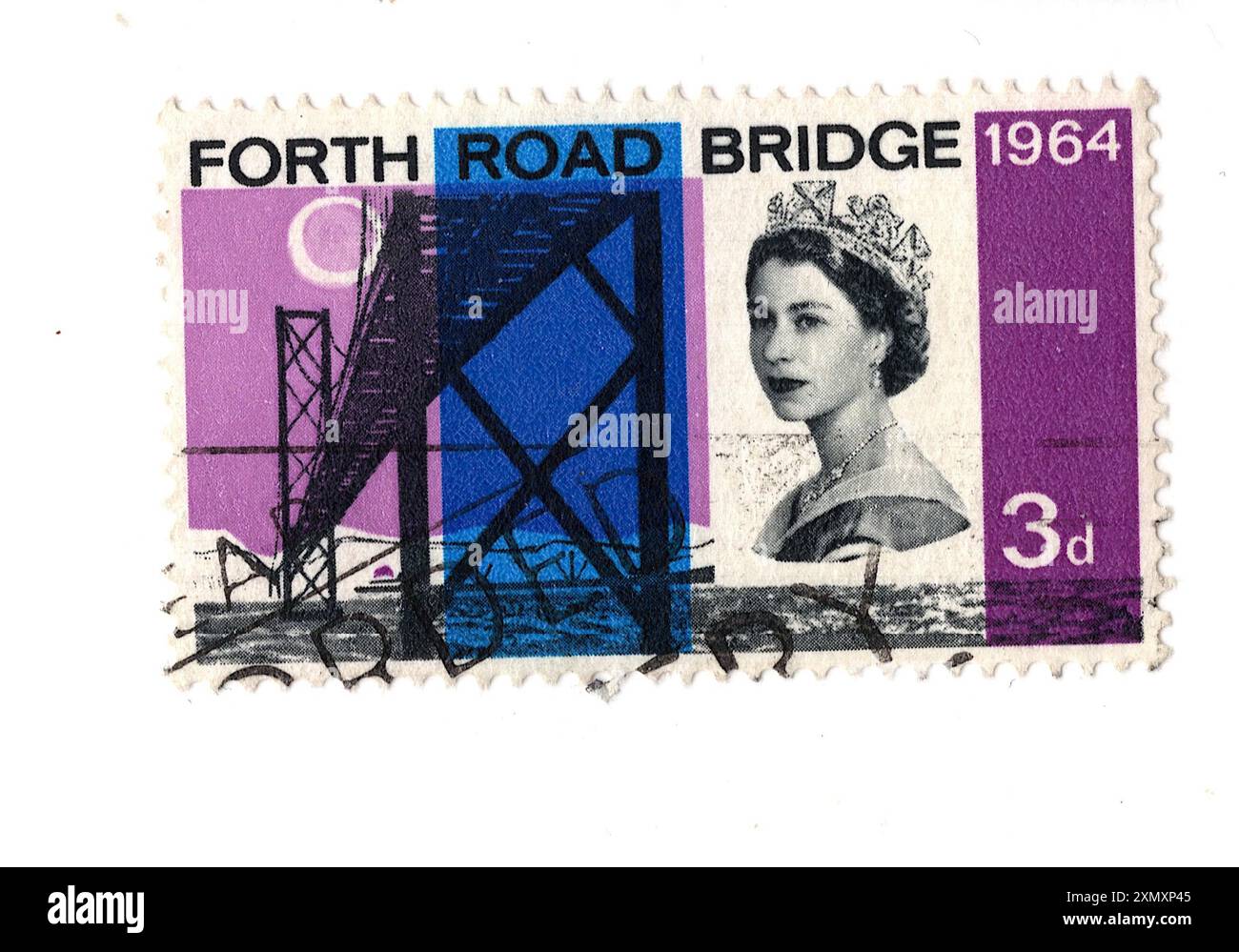 A vintage Queen Elizabeth II postage stamp featuring the Forth Road ...