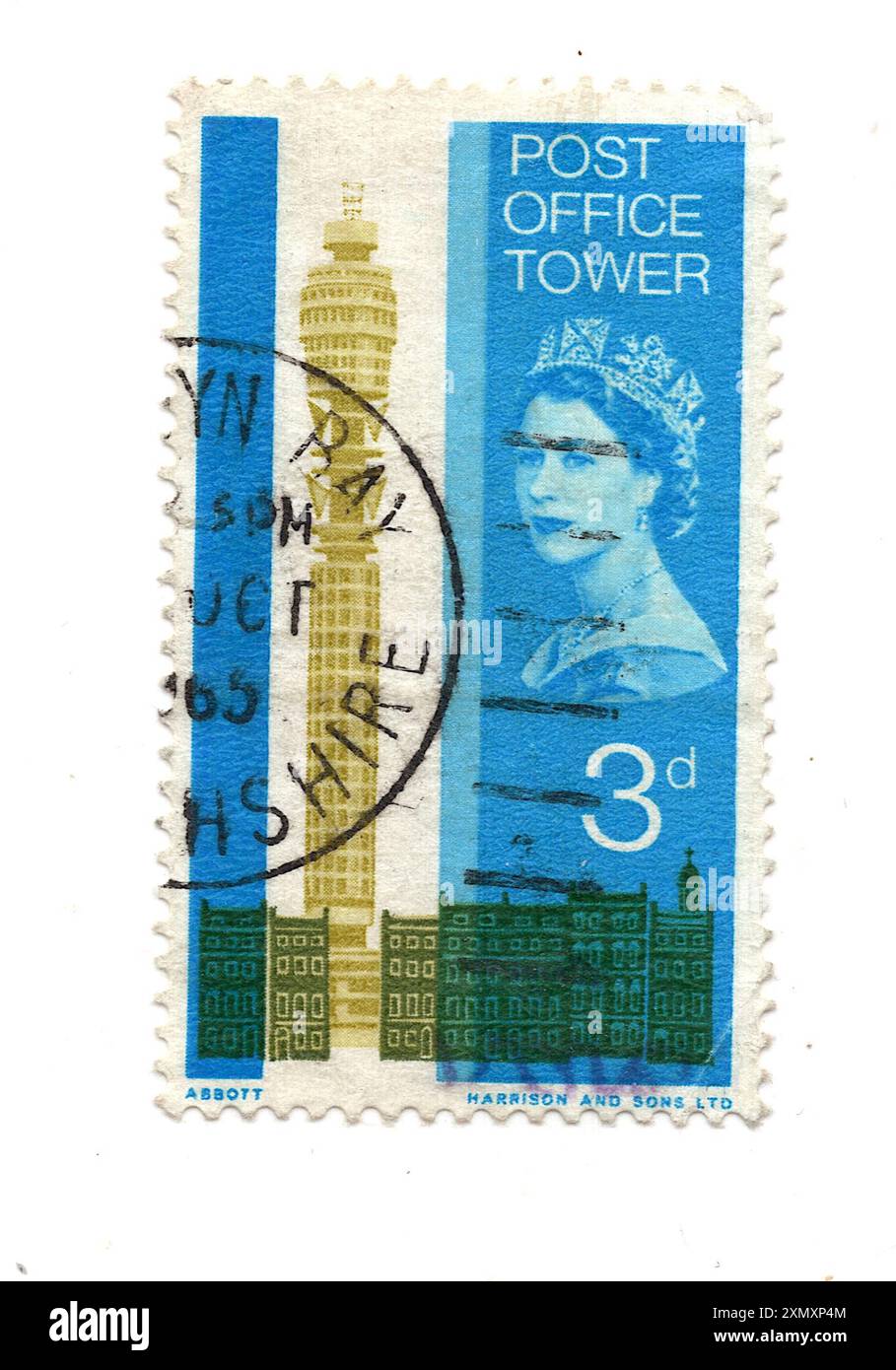 A vintage Queen Elizabeth II postage stamp featuring the Post Office ...