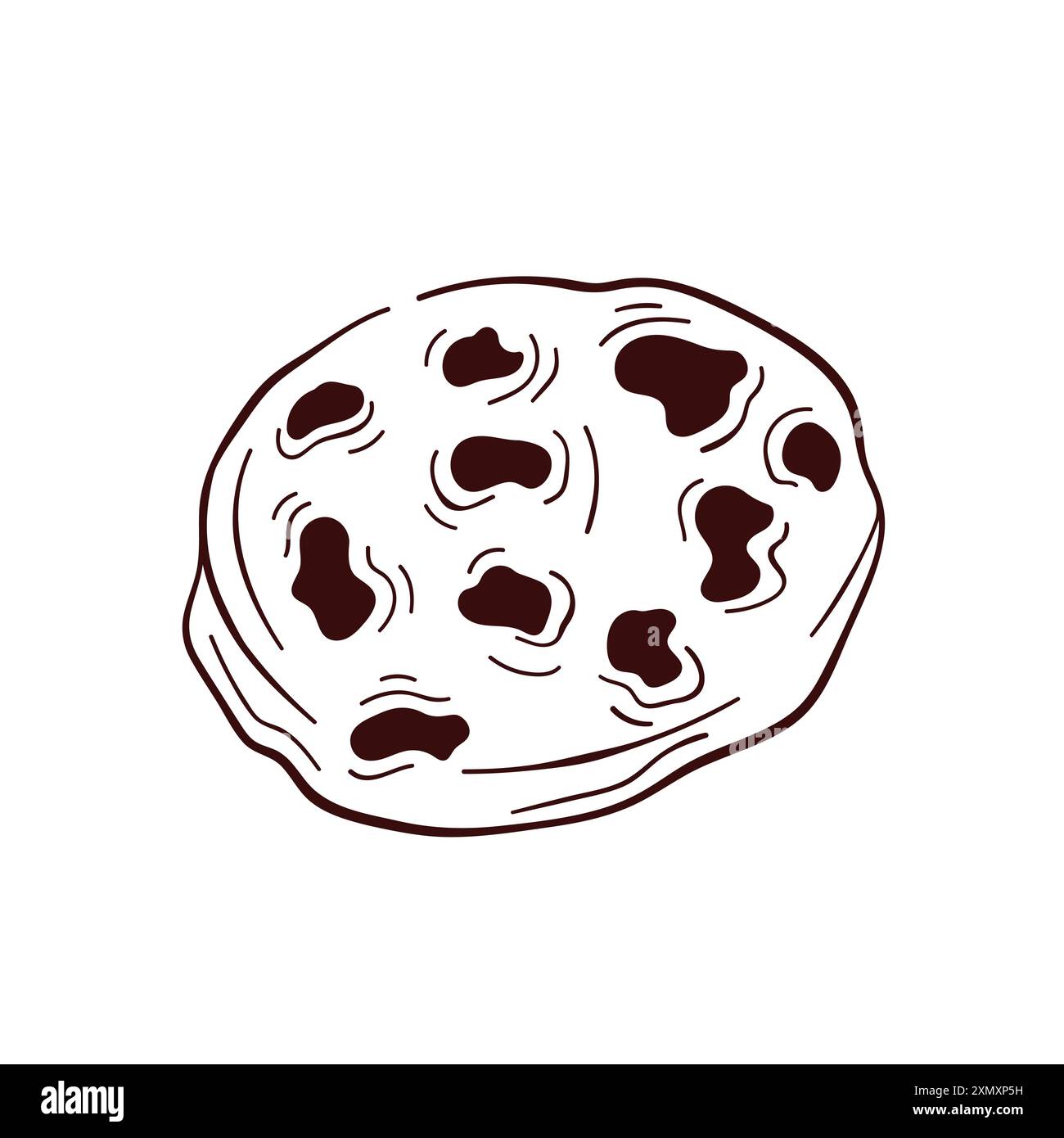 Chocolate chip cookie in line art style. Crunch homemade biscuit design ...