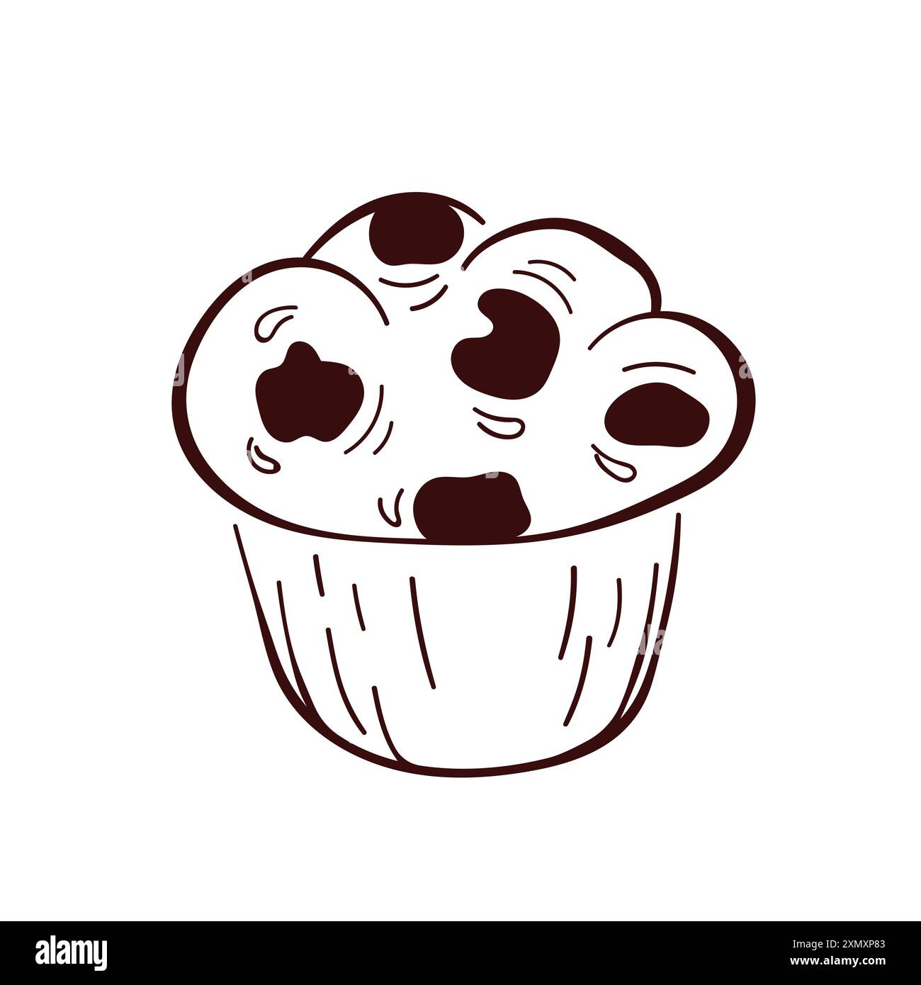 Muffin with chocolate in line art style. Design of sweet baked cupcake ...