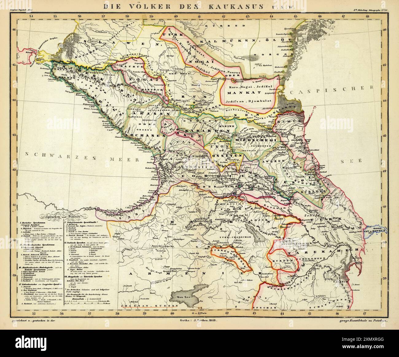 Ethnic map of the Kaukasus/Caucasus region, circa 1850s Berghaus Physical Atlas, edition 1890 ...