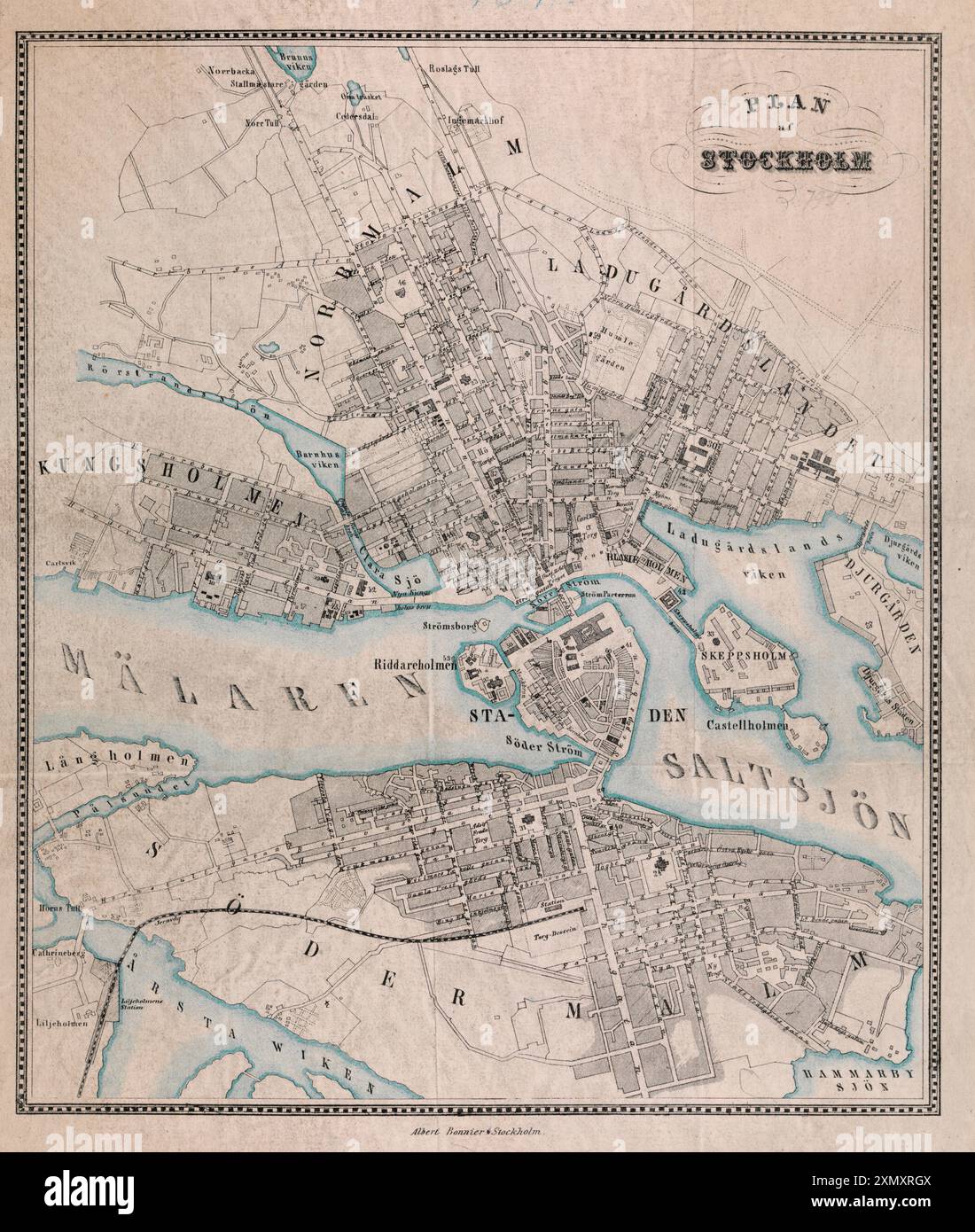Vintage City Map. Plan of the city of Stockholm, Sweden. circa 1880s ...