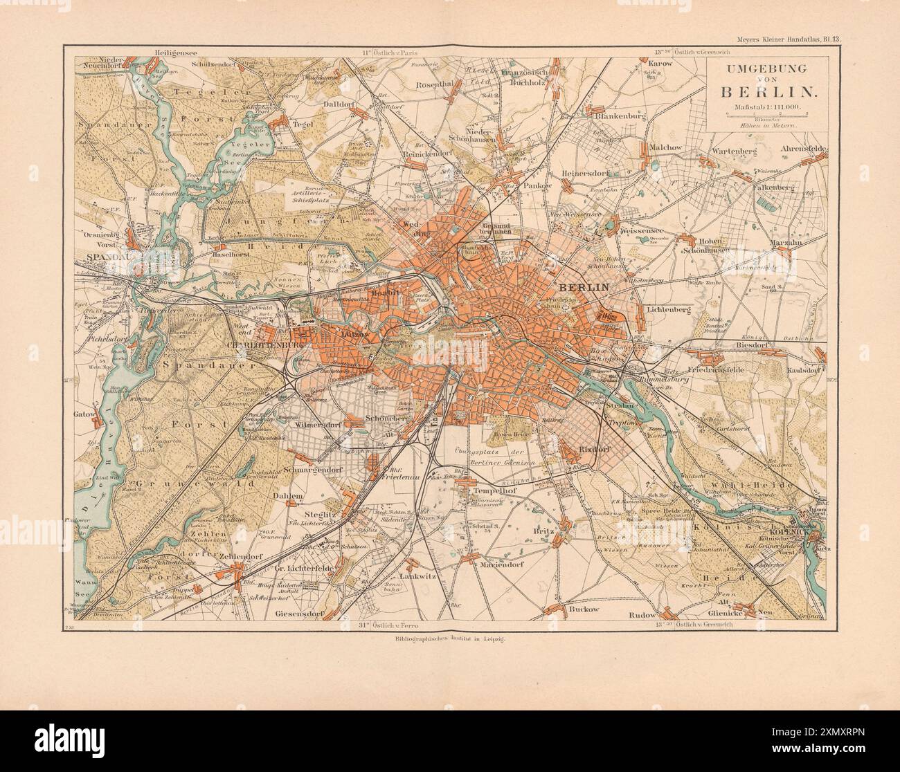 Vintage Map of Berlin. Meyers leiner hand-atlas 1893 Stock Photo - Alamy