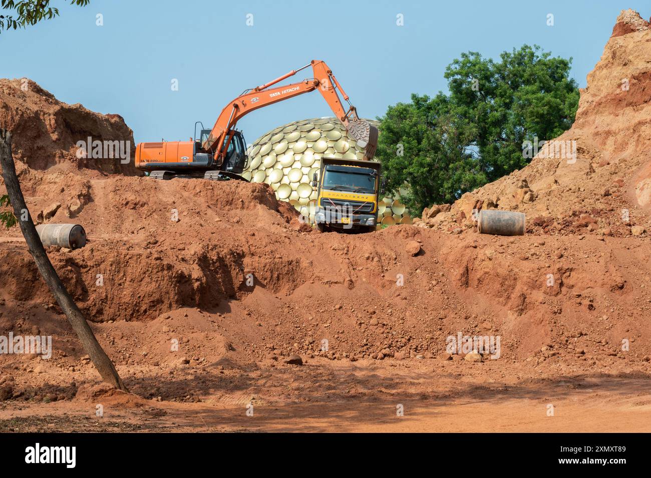 Auroville, India - May 2024 - Excavation work to build an artificial ...