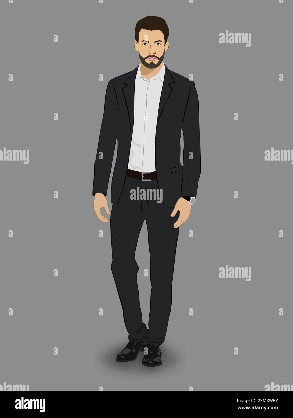 Vector illustration of businessman wearing black suit in cartoon ...