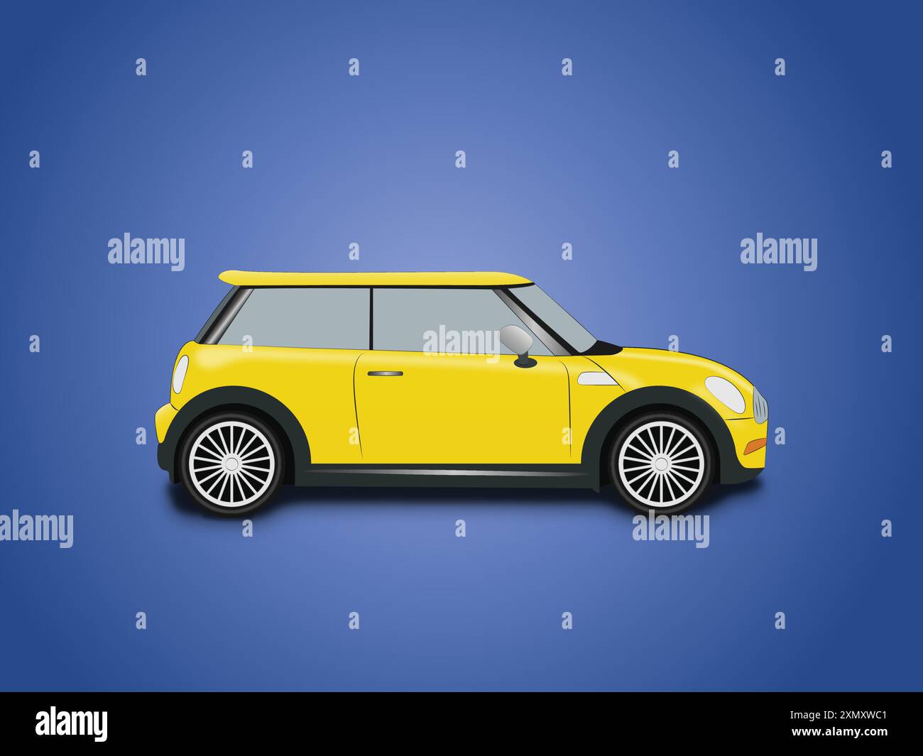 Vector illustration of side view of yellow realistic car in flat style ...