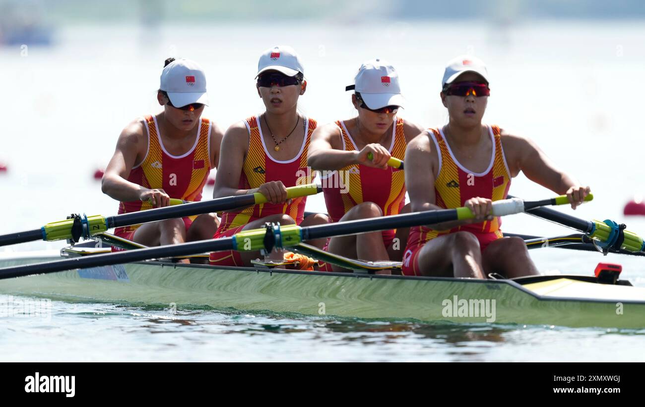 China's Wang Zifeng, Xu Xingye, Liu Xiaoxin and Zhang Shuxian prepare to compete in the women's ...