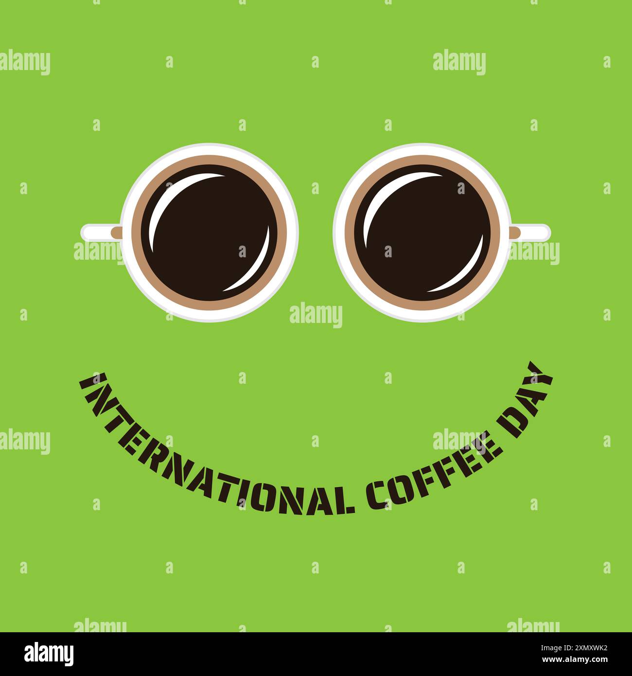International Coffee Day. Coffee cups with smiling face. Isolated on ...