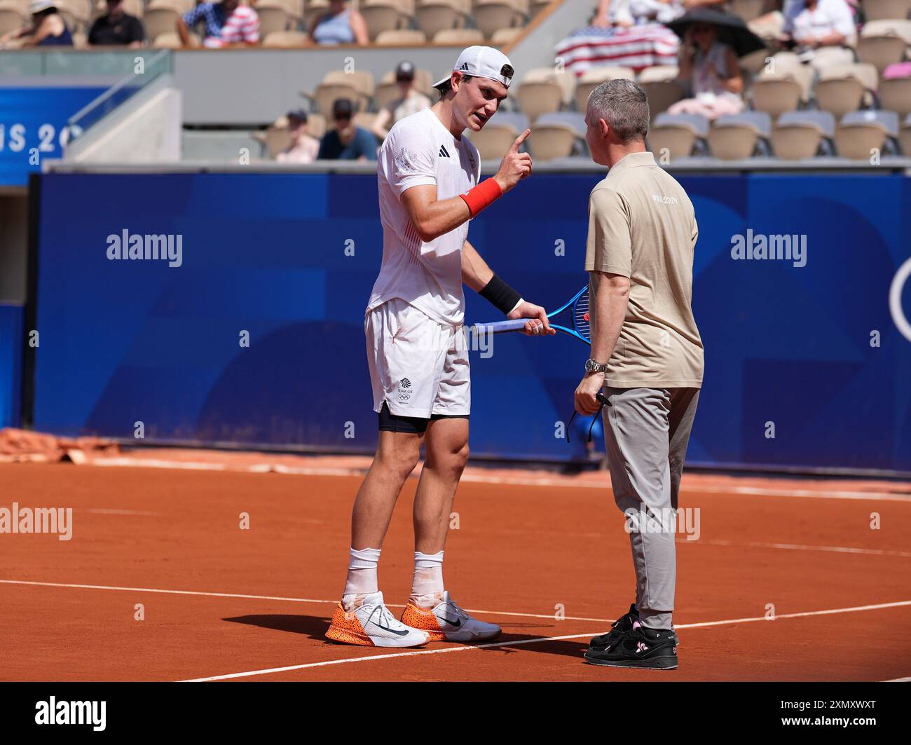 Great Britain’s Jack Draper argues with umpire Timo Janzen during the ...