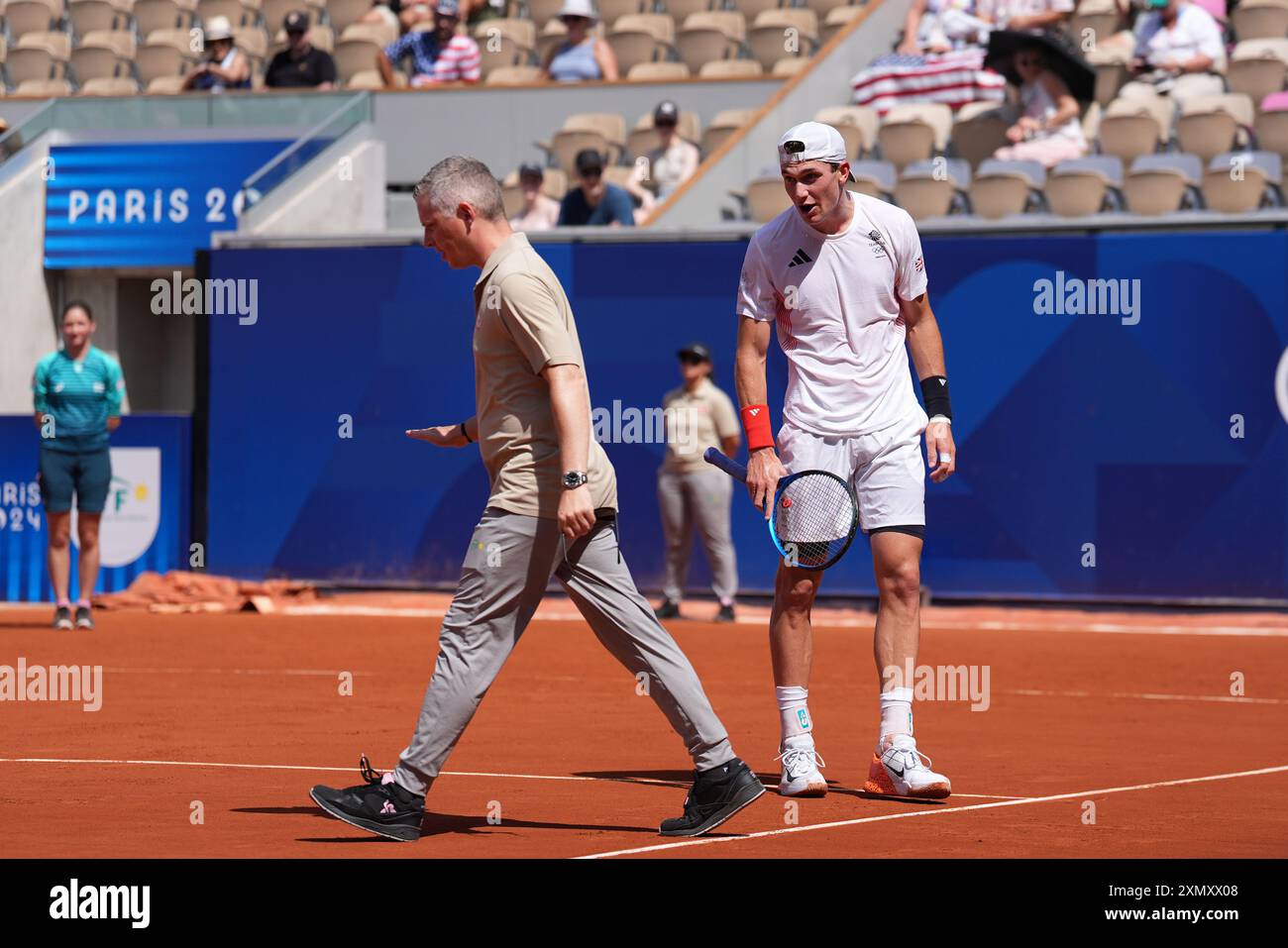 Great Britain’s Jack Draper argues with umpire Timo Janzen during the ...