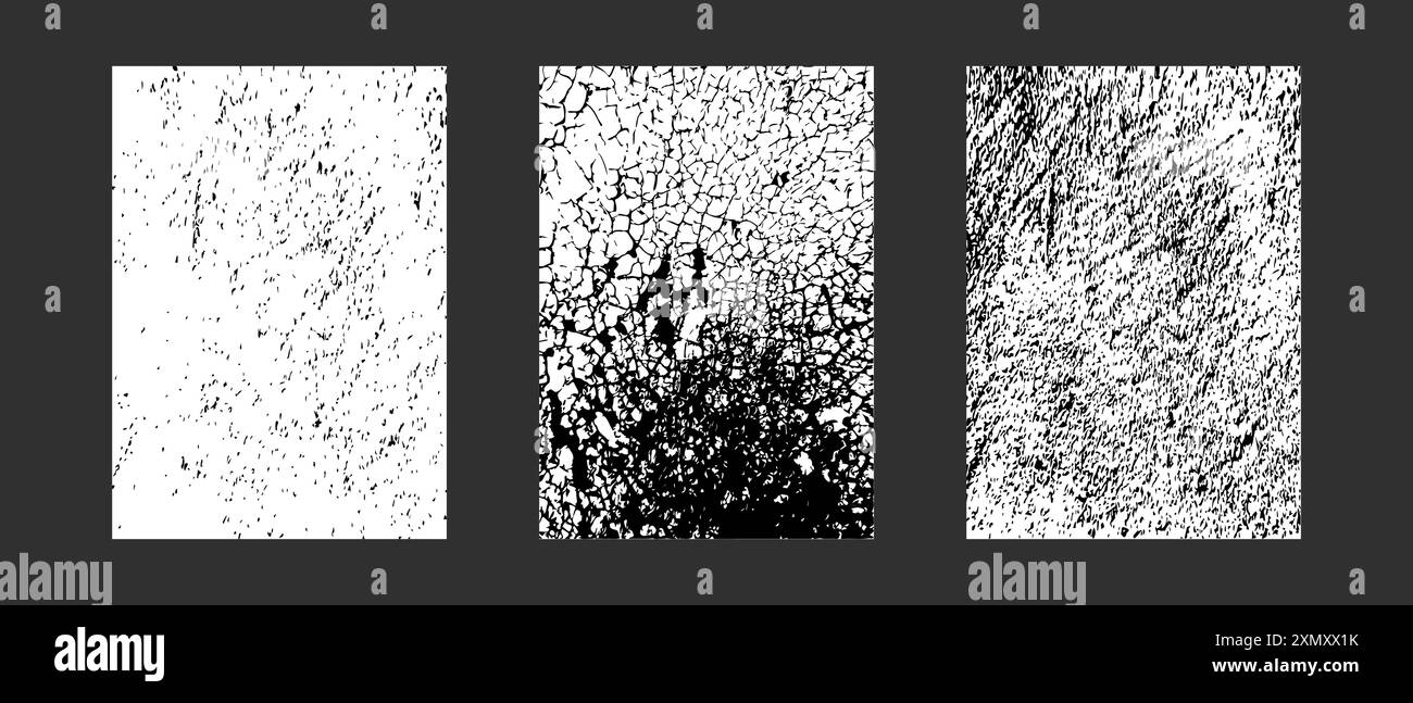 Set of grunge cracked and shabby textures. Worn grainy grunge background. Rough effect of ice ...