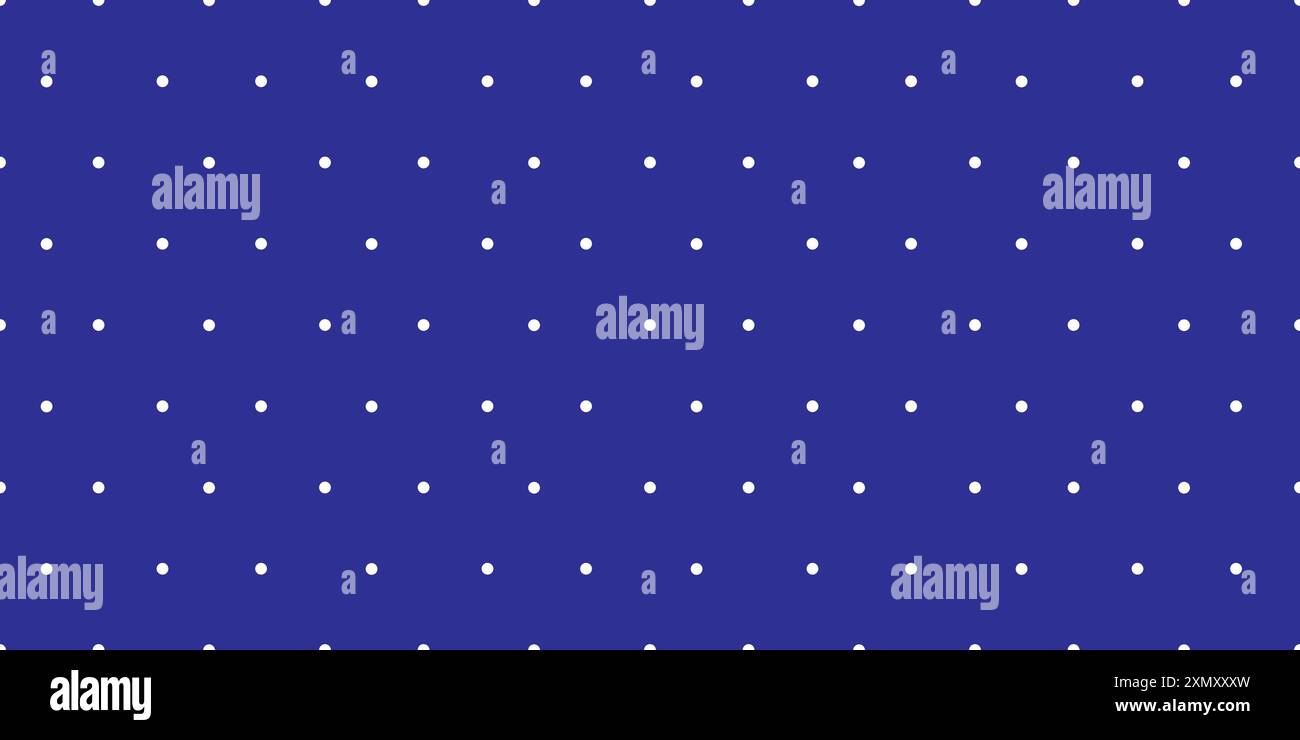 Blue and white seamless polka dot pattern. Uniform white round dots on ...