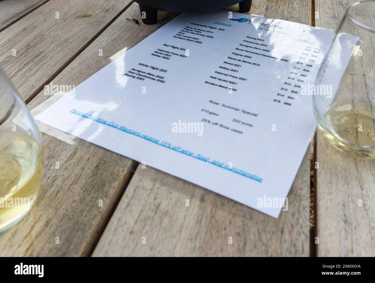 Wine menu at a winery on the North Fork of Long Island Stock Photo - Alamy