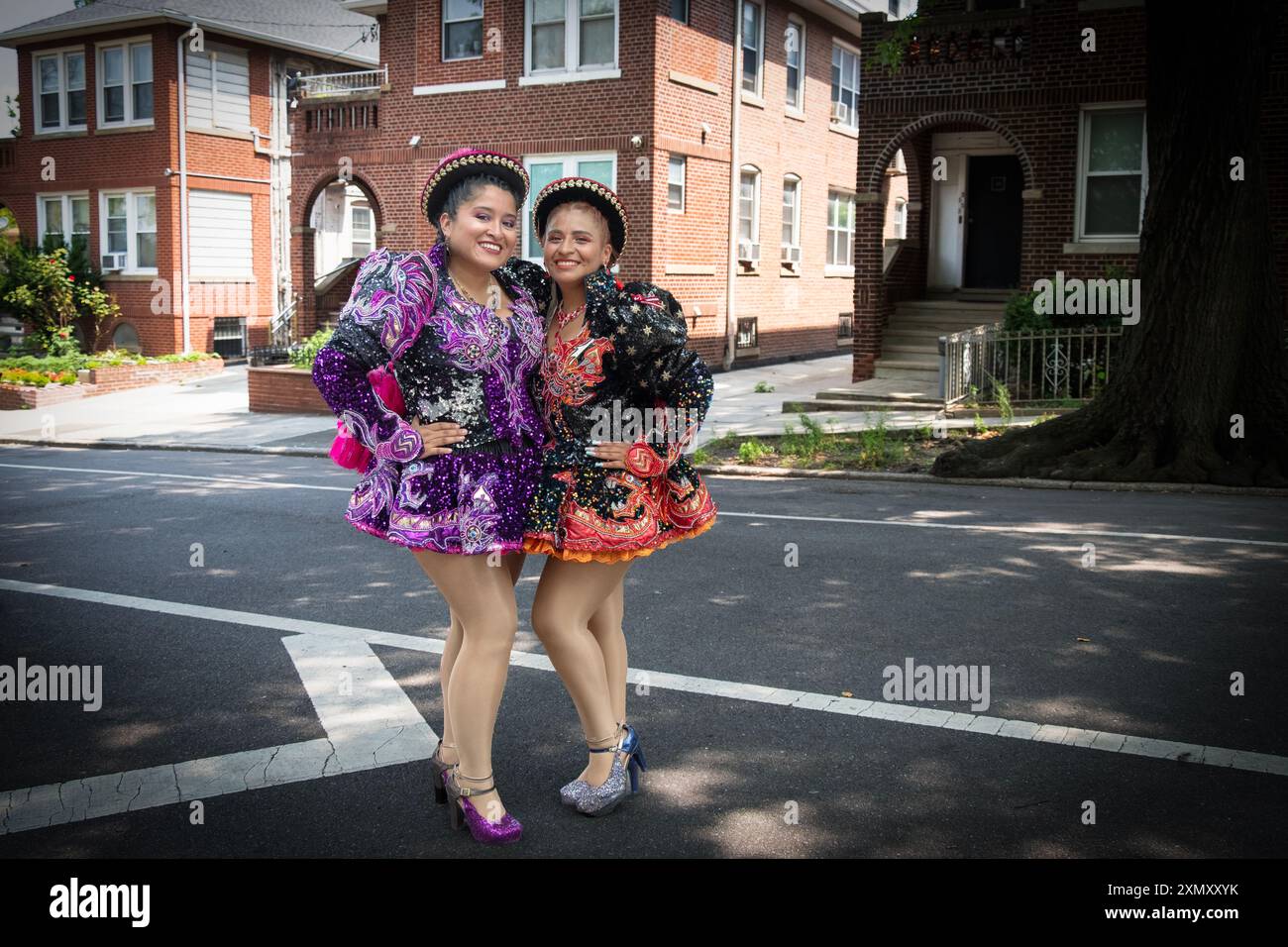 Posed photo of a Peruvian member of the San Simon Sucre dance troupe ...