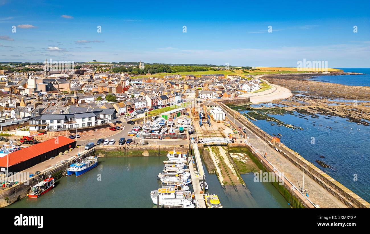 Arbroath Angus Scotland the tidal harbour area in summer East Pier ...