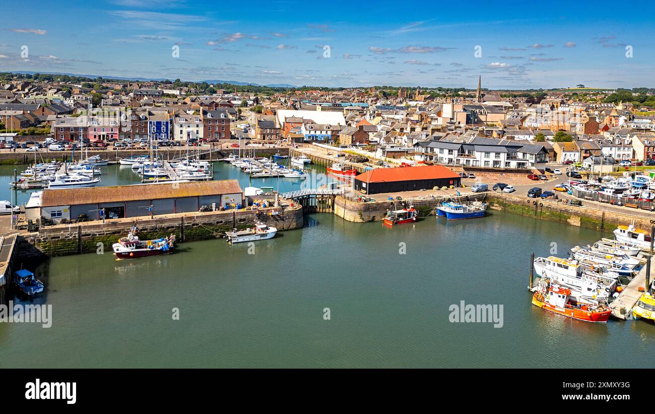 Arbroath Angus Scotland the tidal harbour area in summer fish shed ...
