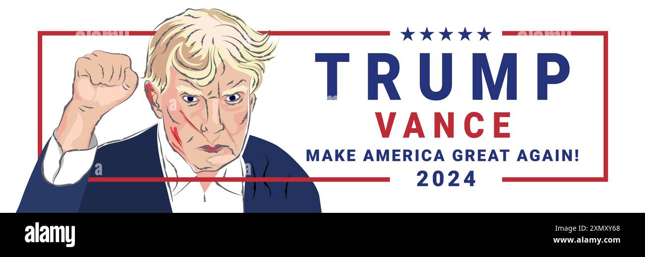 Donald Trump 2024 campaign logo and portrait of Donald Trump. Isolated ...