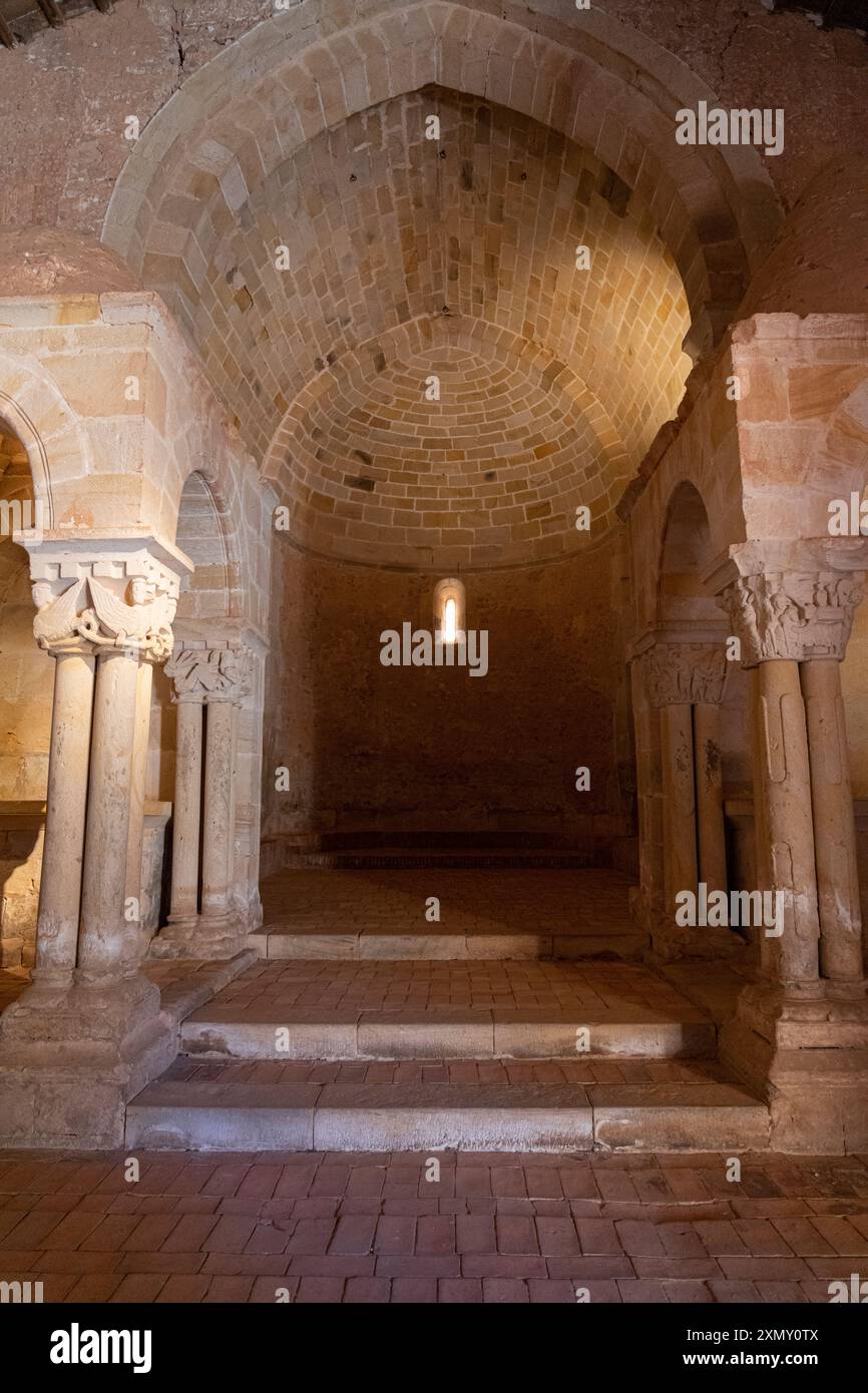 Interior view of a Romanesque church, showcasing intricate stone ...
