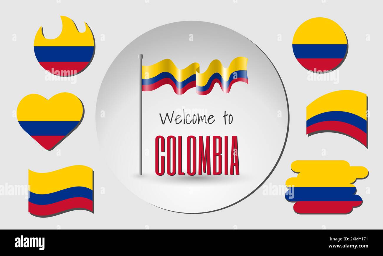 Set of Colombia flags and waving Colombian flag in vector with the ...