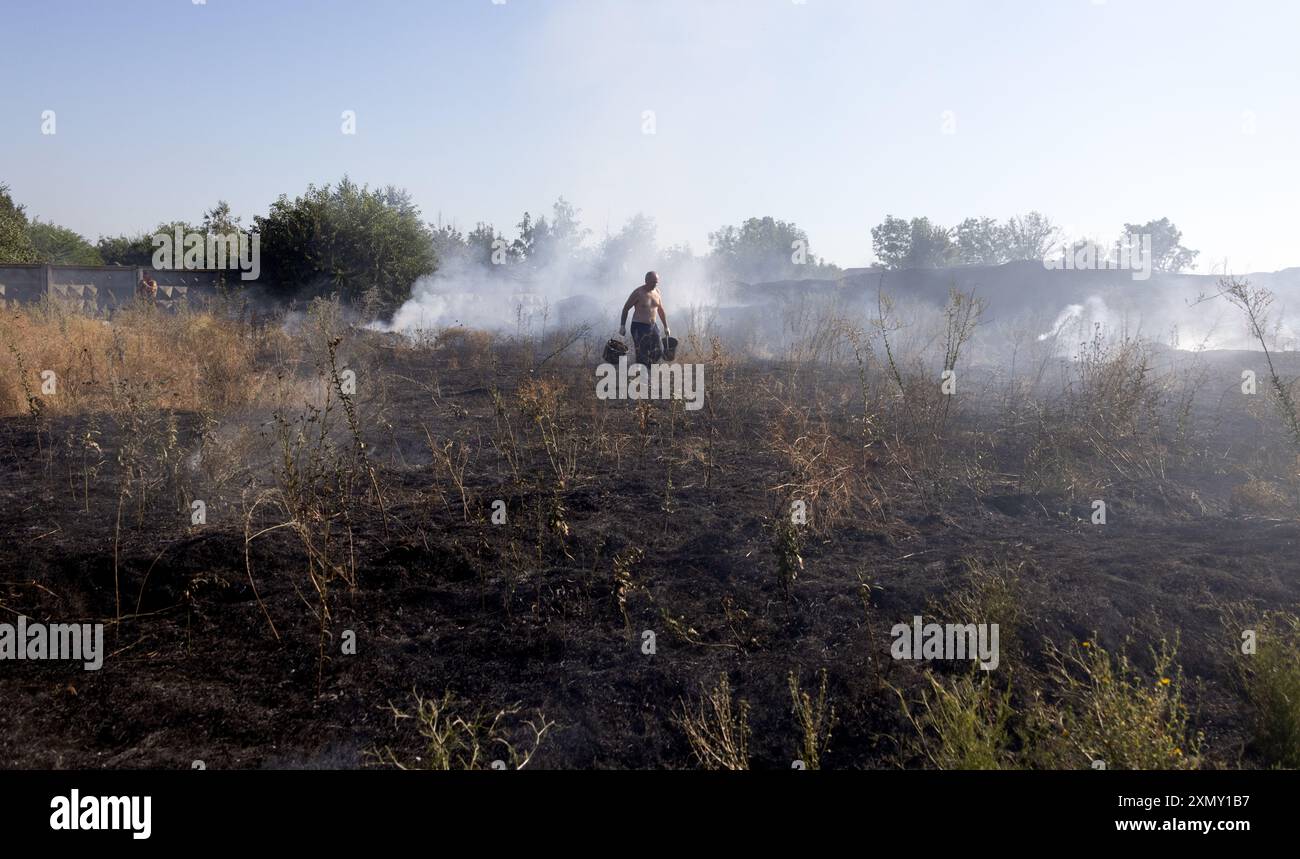 ODESSA, UKRAINE - July 24 2024: Forest and steppe fires completely ...