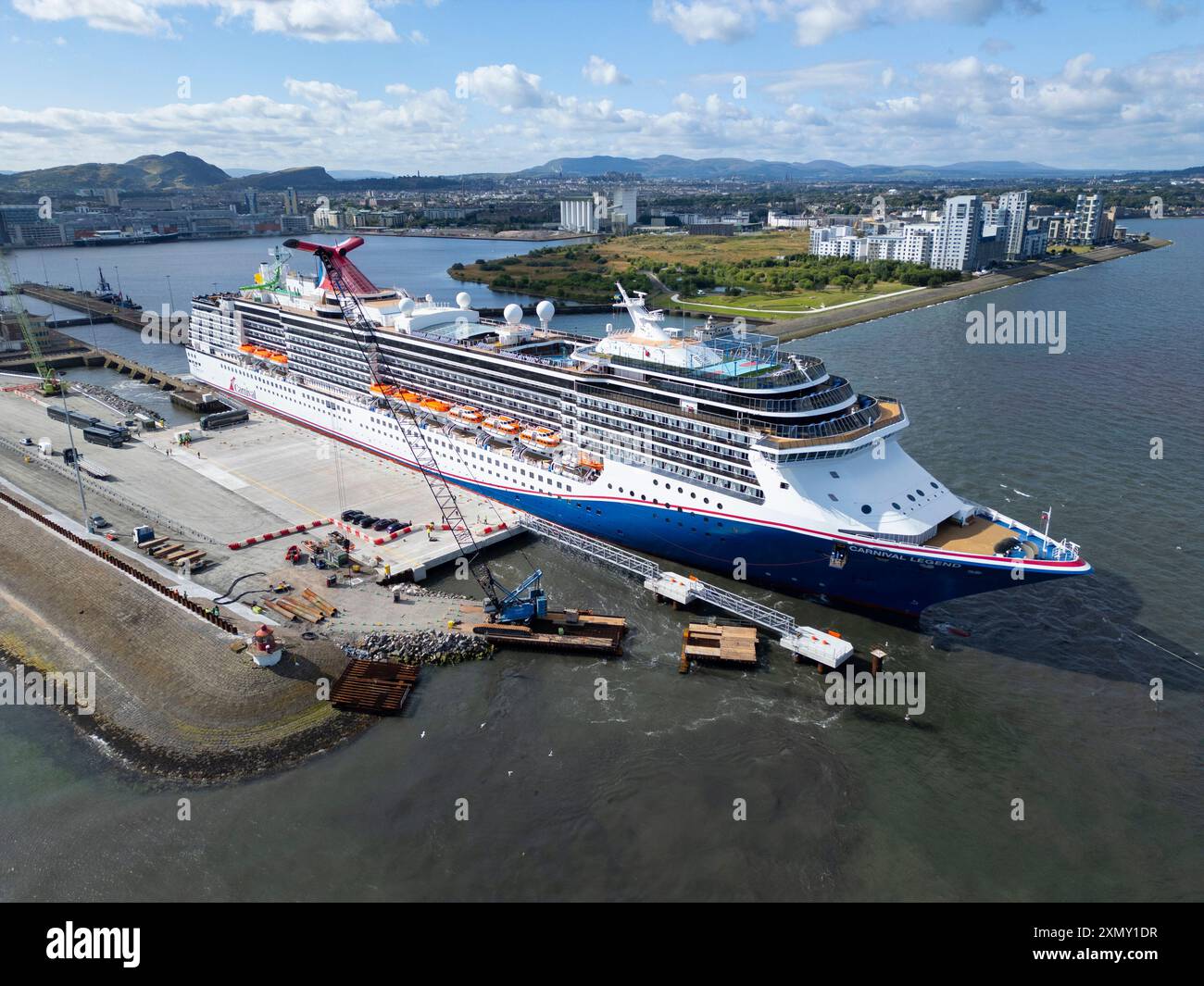 Edinburgh, Scotland, UK. 30th July 2024. Carnival Legend cruise ship docks at new berth at Forth ...