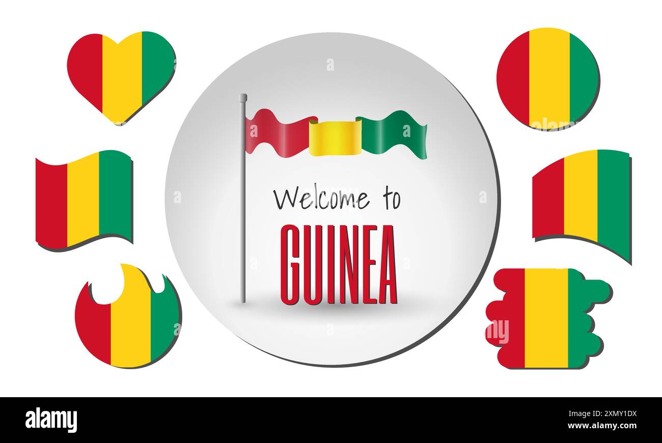 Set of Guinea flags and waving Guinea flag in vector with the ...