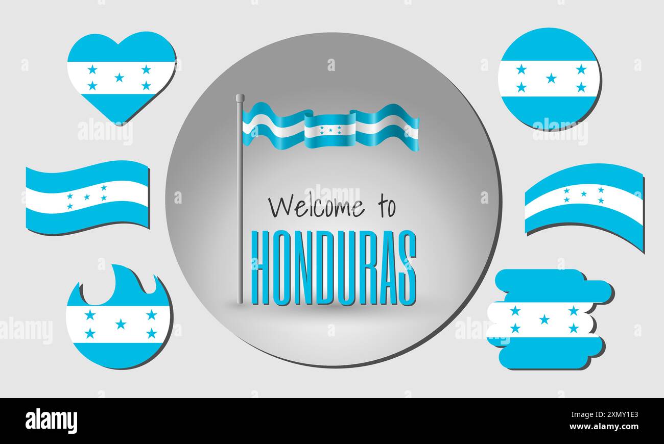 Set of Honduras flags and waving Honduras flag in vector with the ...