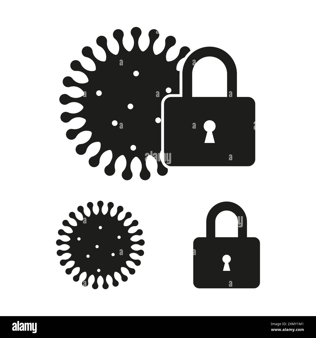 Virus and lock icon. Pandemic security symbol. Health protection vector ...