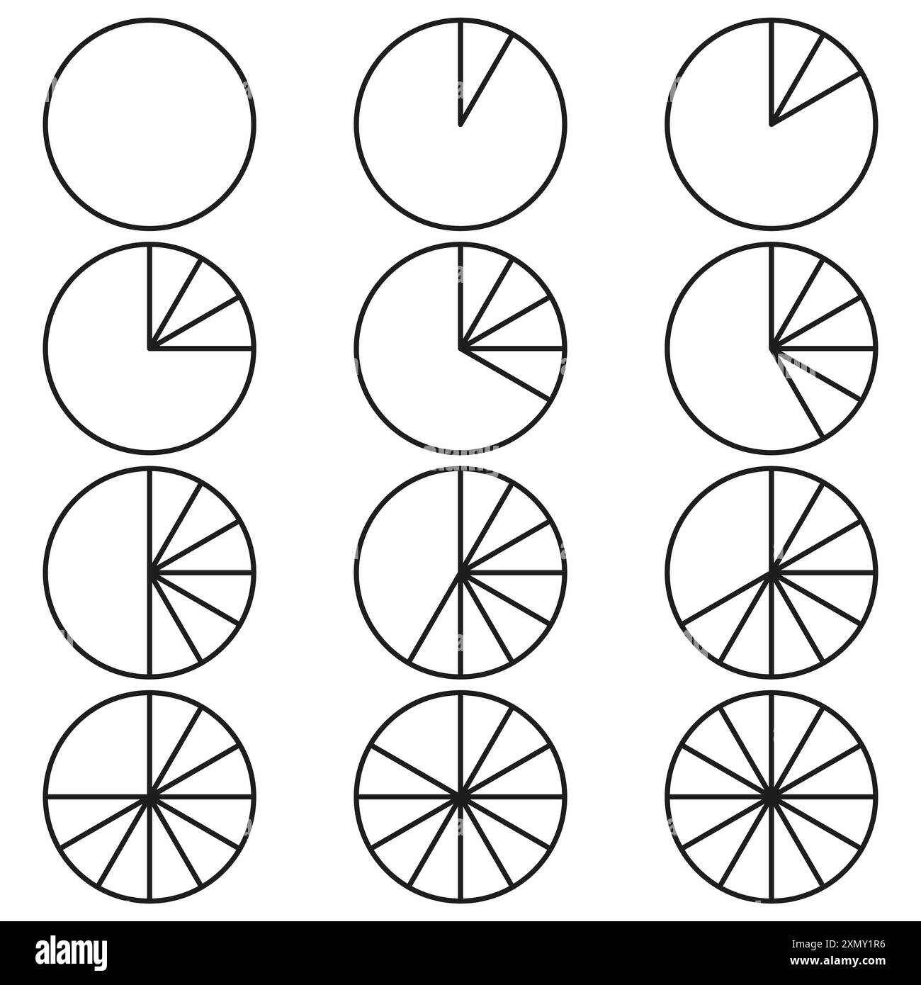 Pie chart collection. Circular data visualization. Black vector icons. Statistical graphic set ...