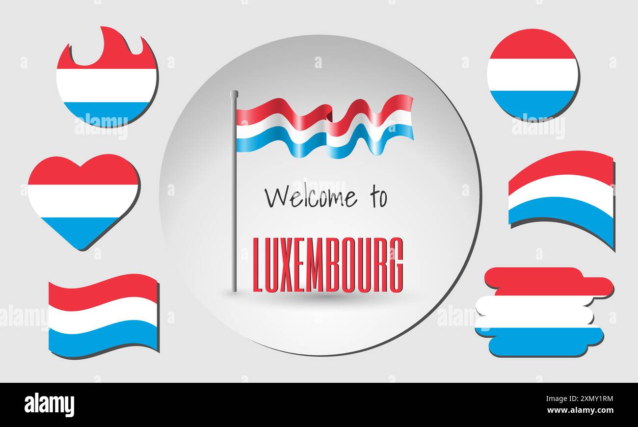 Set of Luxembourg flags and waving Luxembourg flag in vector with the ...