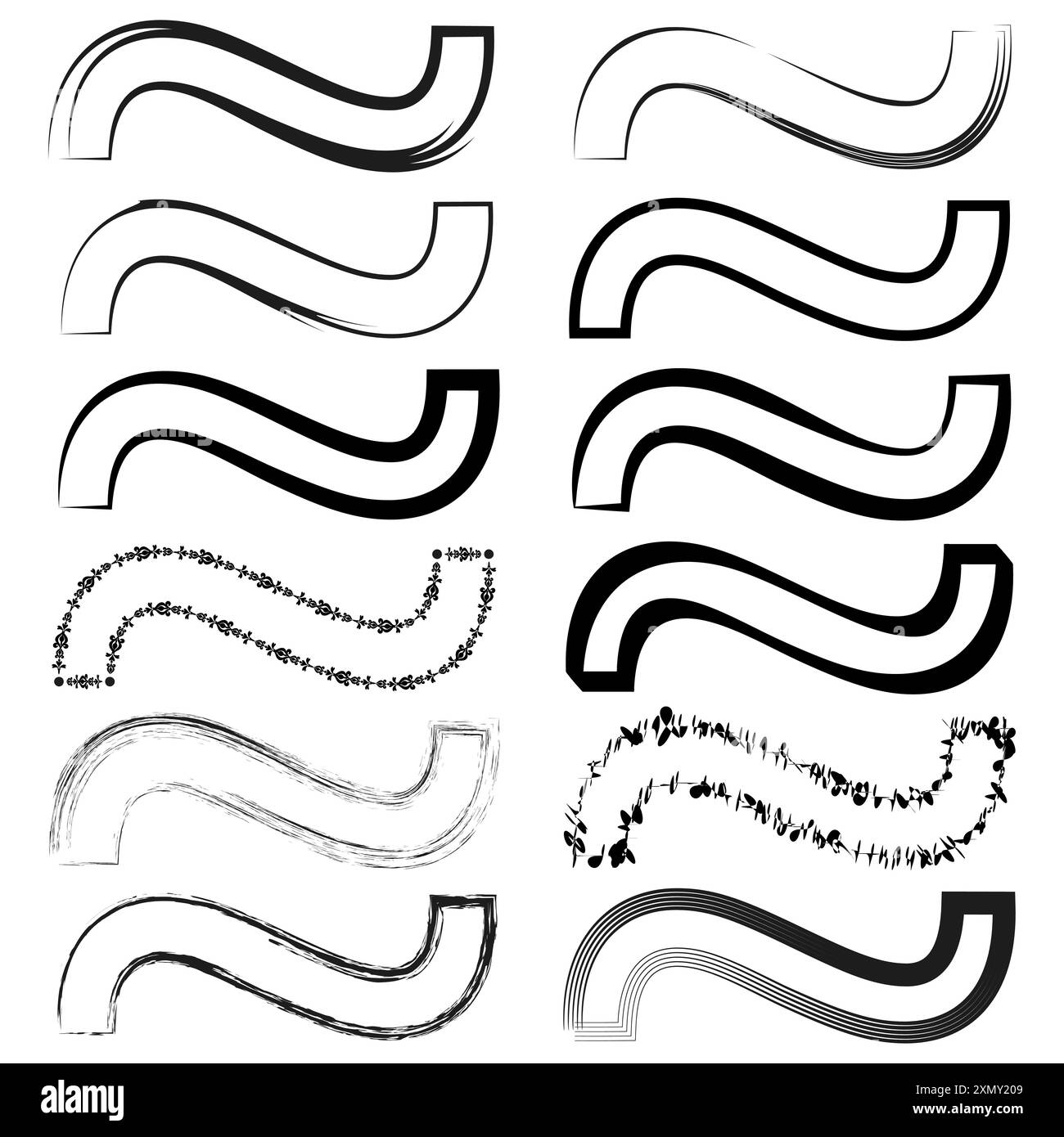 Curved brush strokes. Artistic wave lines. Vector graphic elements ...