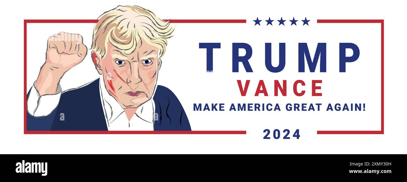 Donald Trump 2024 campaign logo and portrait of Donald Trump. Isolated ...