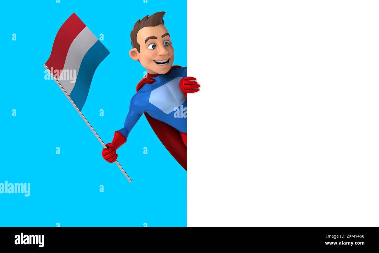 Fun 3D cartoon superhero with the flag from Luxembourg, alpha channel ...