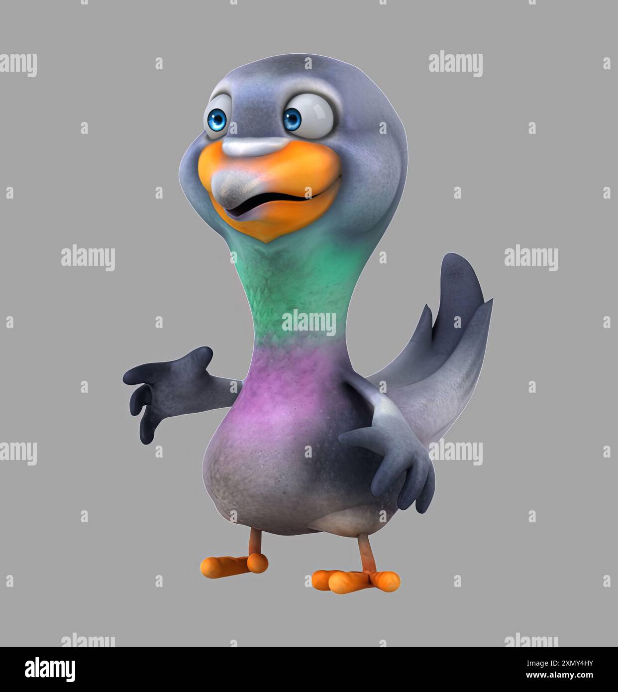 Fun 3D cartoon pigeon talking and presenting Stock Photo - Alamy