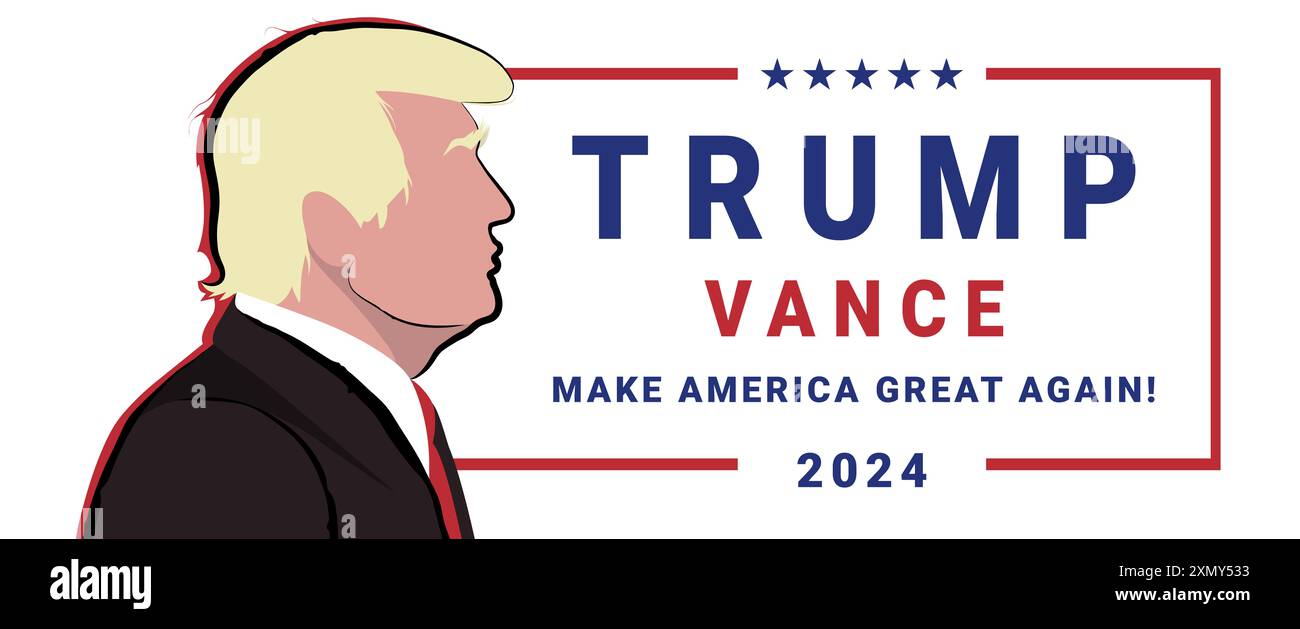 Donald Trump 2024 campaign logo and portrait of Donald Trump. Isolated ...