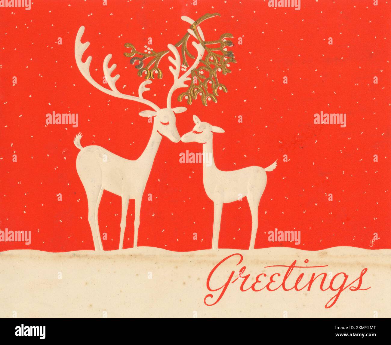 Christmas card, Reindeer kissing under mistletoe Stock Photo - Alamy